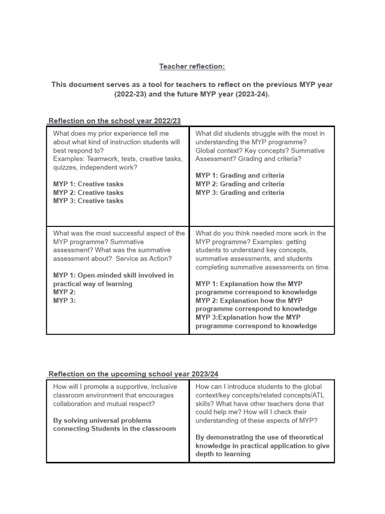 Teacher Reflection - Mateusz Otto | PDF | Educational Assessment ...
