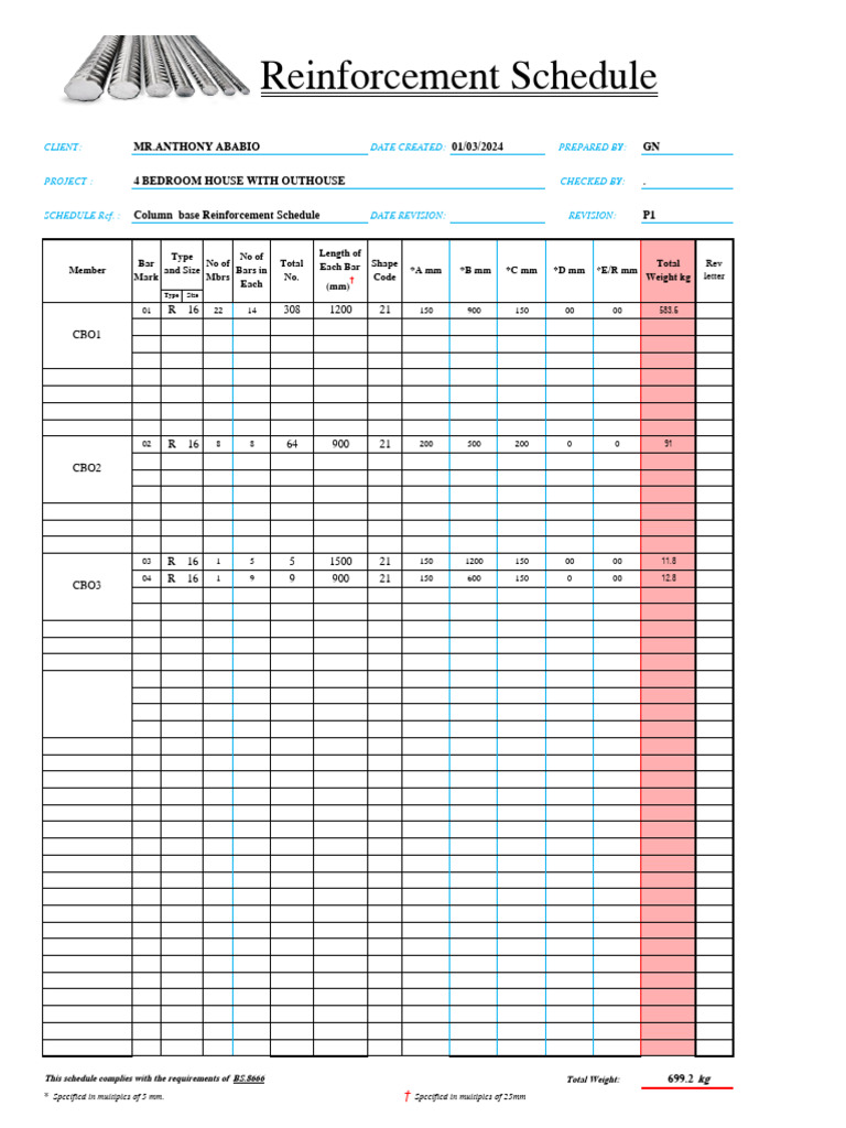 Final Structural Drawing Bending Schedule Pdf Structural Engineering