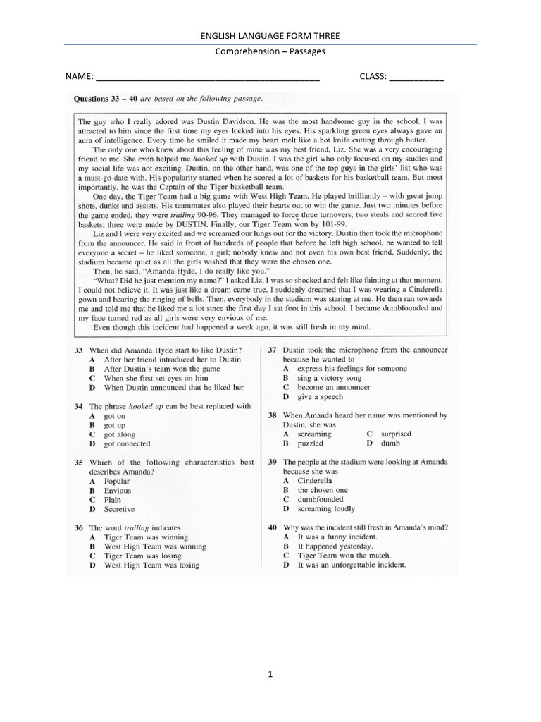 English Language Form 3 Comprehension PDF Free | PDF | Foreign Language ...