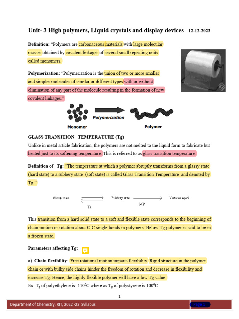 3.unit - 3, Polymers, Liquid Crystals, Display | PDF | Liquid Crystal | Oled