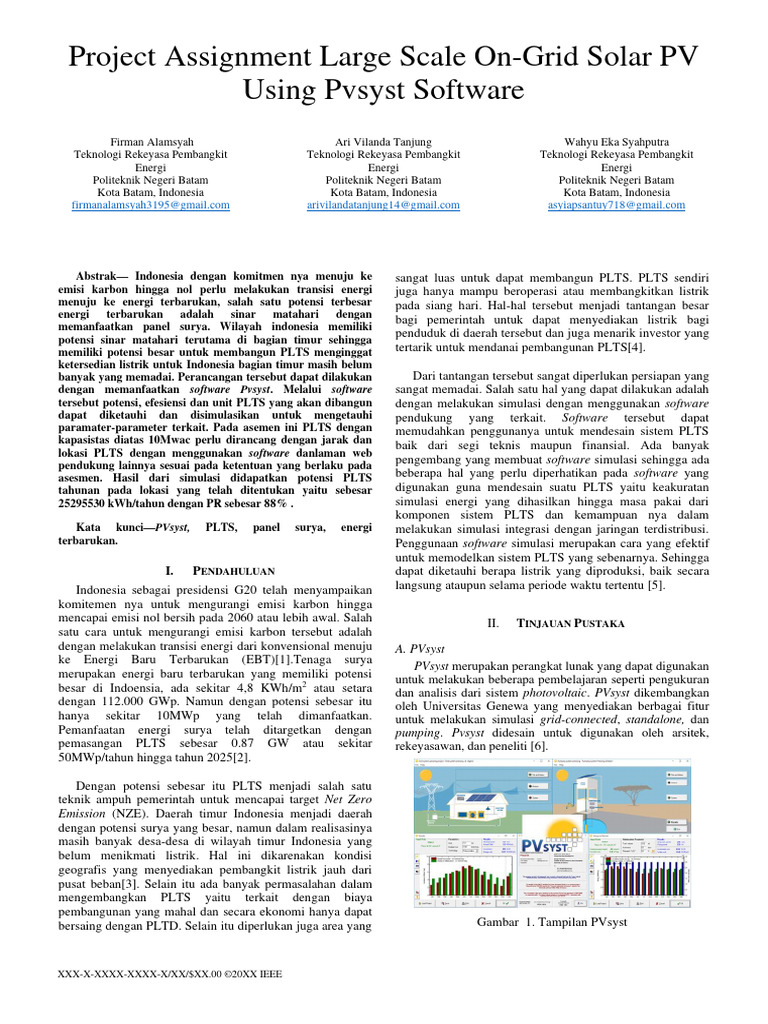 PV Surya On-Grid Skala Besar Menggunakan Perangkat Lunak Pvsyst | PDF