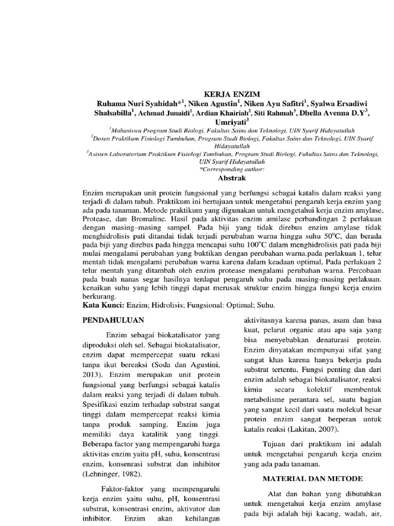 Jurnal KERJA ENZIM Fisiologi Tumbuhan 240607 090441 | PDF
