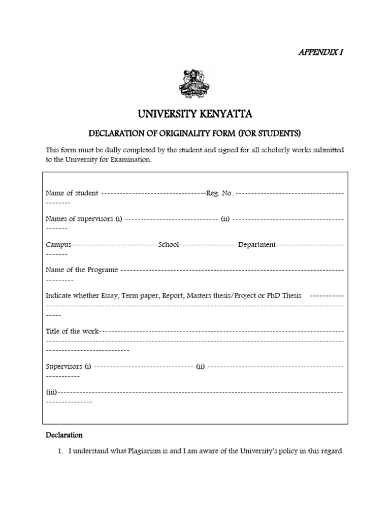 Kenyatta University Originality Declaration Form | PDF | Thesis