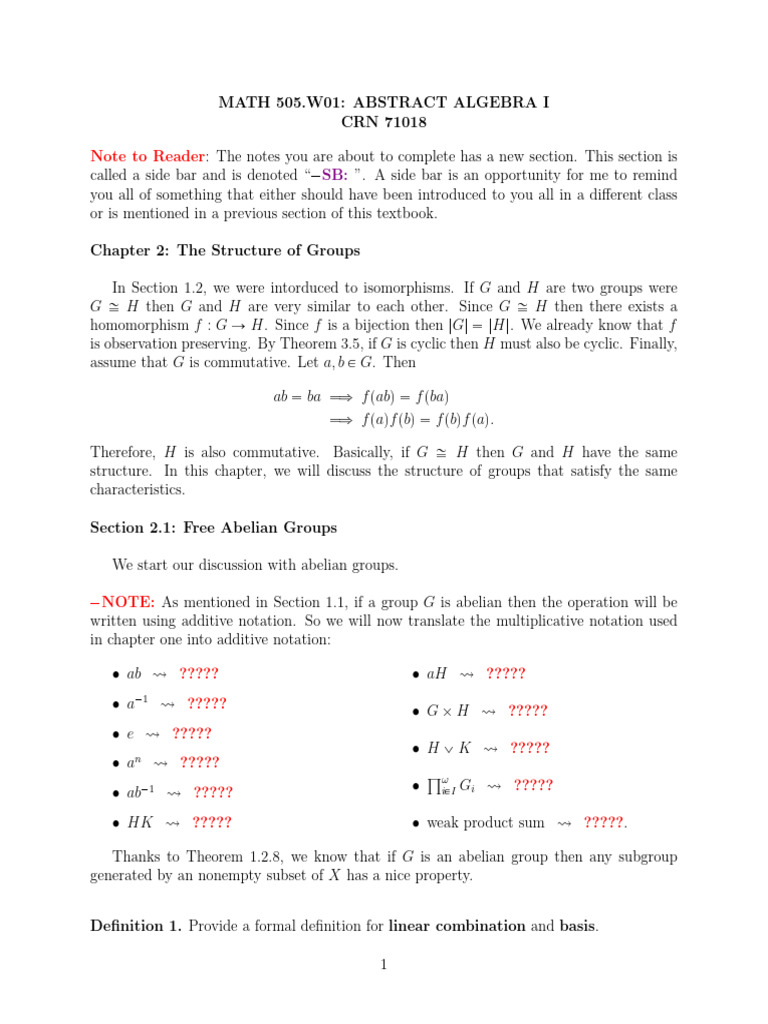 Sec2.1 Notes | PDF | Basis (Linear Algebra) | Group (Mathematics)