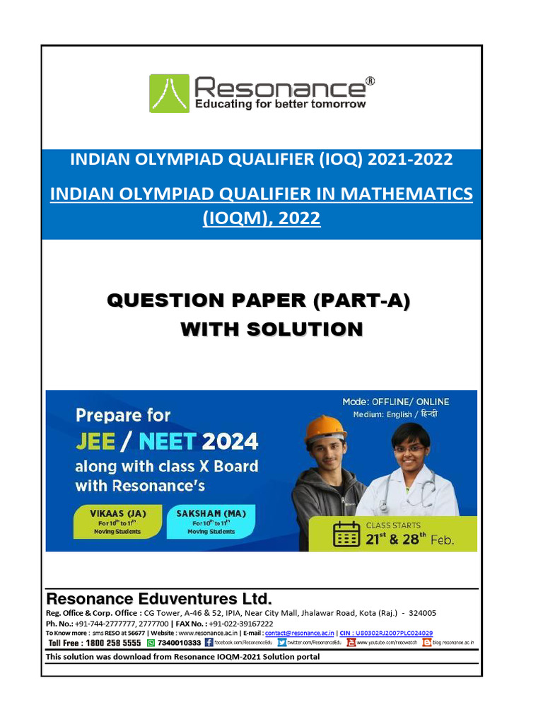 IOQM-2021-With-Sol-PART-A | Download Free PDF | Area | Mathematics