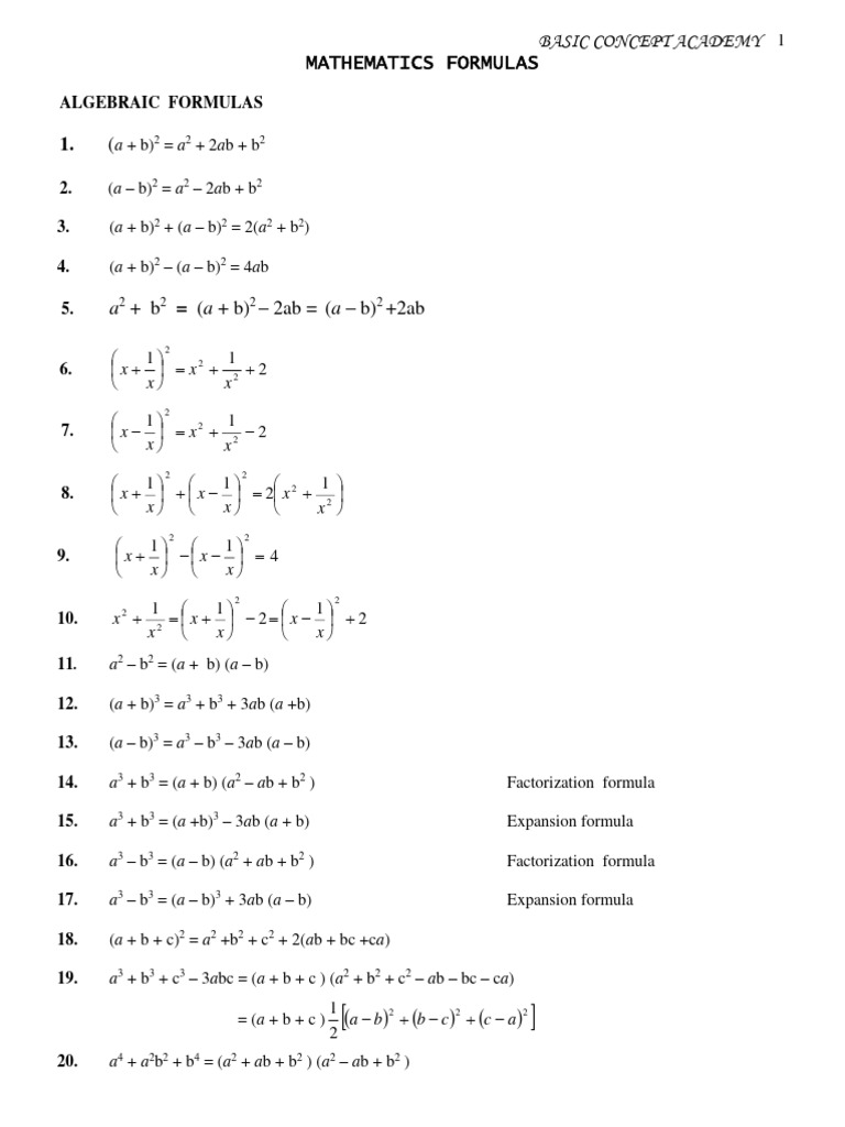 Icse - X Math Formula 2023-24 | PDF | Matrix (Mathematics) | Factorization