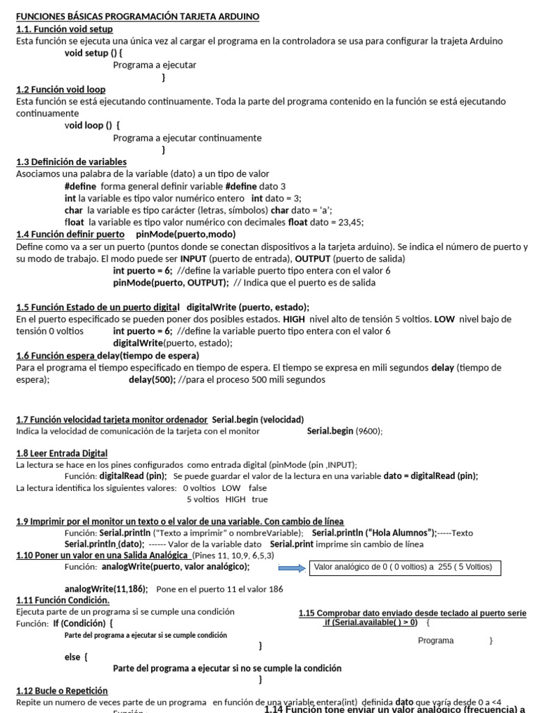 Funciones Arduino | PDF | Equipo de oficina | Programación de computadoras