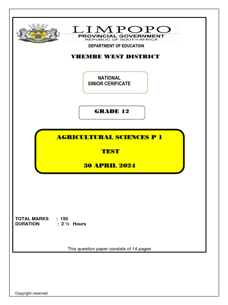 Agricultural Sciences P1 Grade 12 April Test | PDF | Cattle | Digestion
