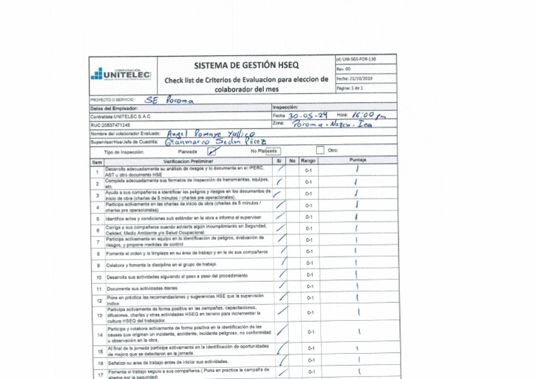 Check List Trabajador Del Mes | PDF