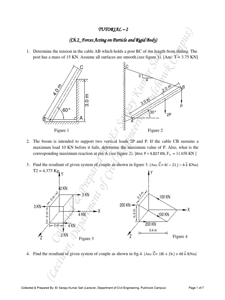 TUTORIAL 2 - Forces Acting On Particle and Rigid Body | PDF | Mechanics ...