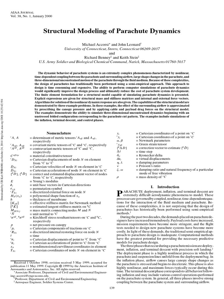 Structural Modeling of Parachute Dynamics | PDF | Tensor | Euclidean Vector