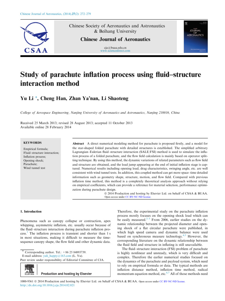 Study of Parachute Inflation Process Using Fluidâ "Structure Interaction Method | PDF ...