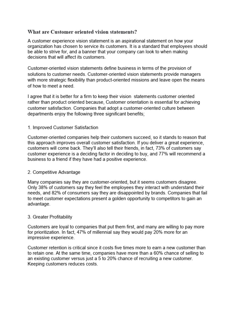 A Customer Experience Vision Statement Is | PDF | Scenario Planning ...