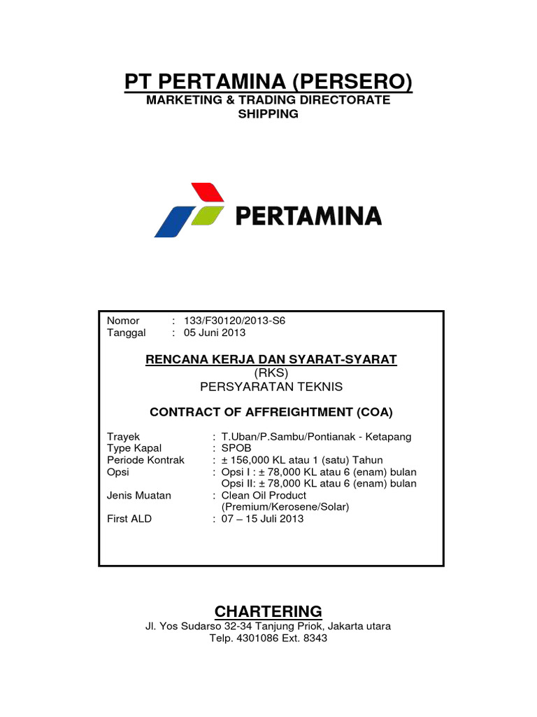 No 133 RKS Umum Administrasi Dan Teknis COA Tanjung Uban P Sambu ...