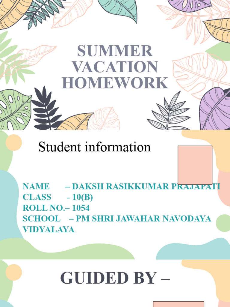 Summer Vacation Homework in Gujarati | PDF | Color | Blue