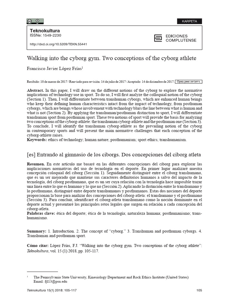 Walking Into The Cyborg Gym Two Conceptions of The | PDF ...