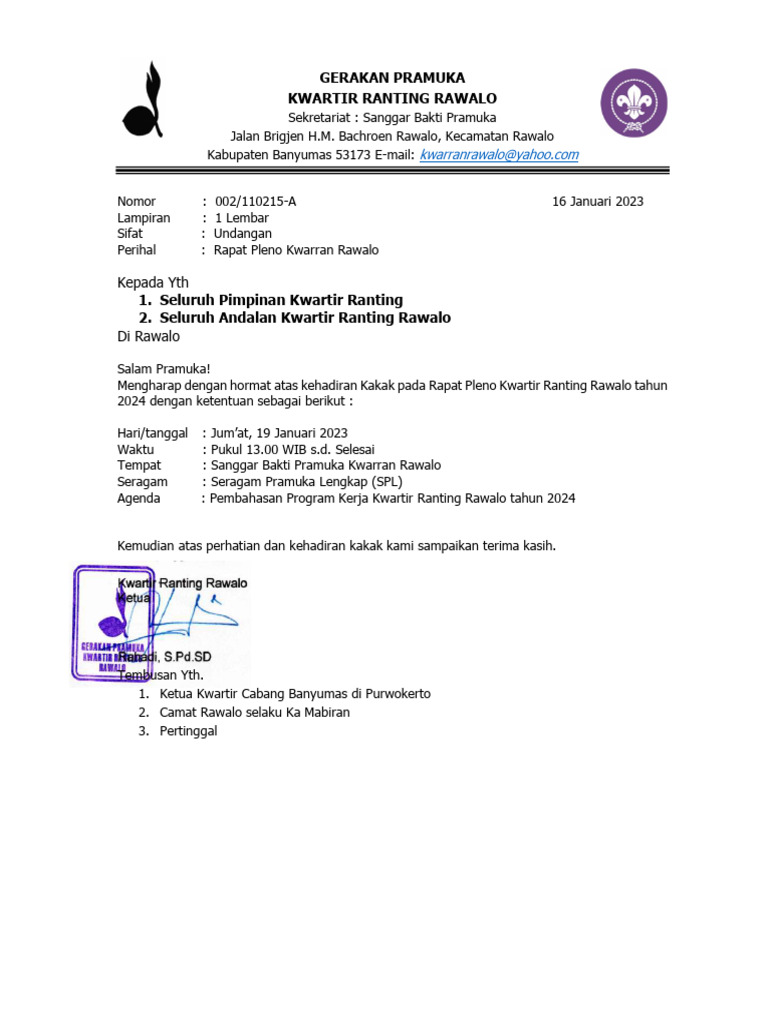 002. SURAT UNDANGAN RAPAT PROGRAM KERJA | PDF