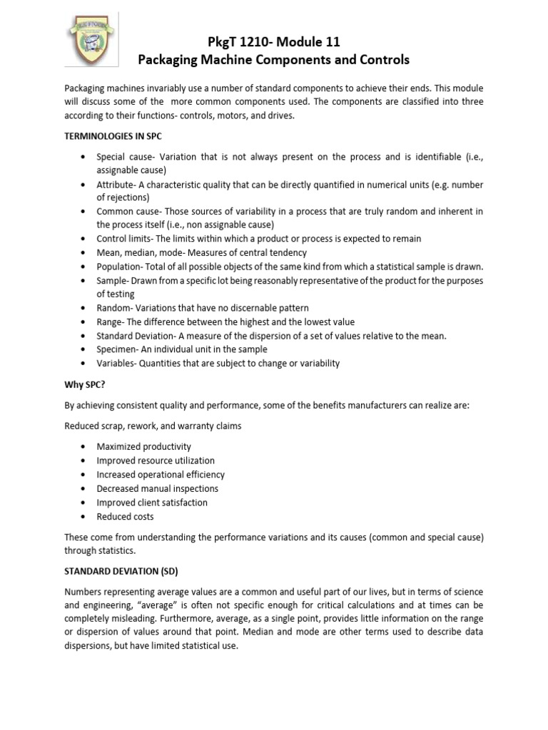 PKGT 1201 - Module 12-Statistical Process Control | PDF | Standard Deviation