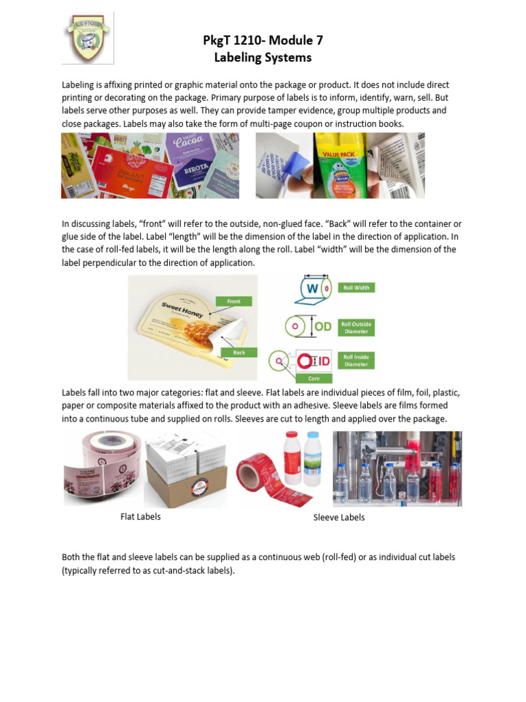 PKGT 1201 - Module 7 - Labeling Systems | PDF | Adhesive | Materials