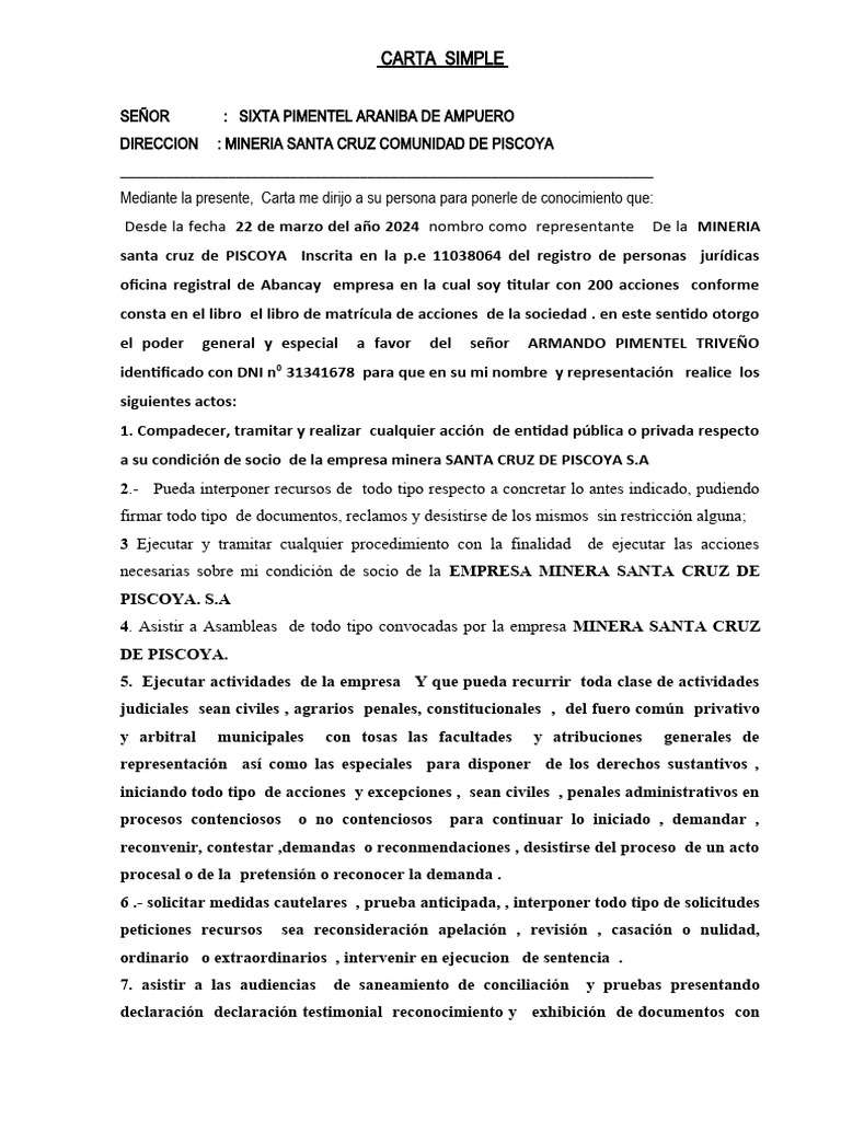 Carta Simple | PDF | Justicia | Crimen y violencia