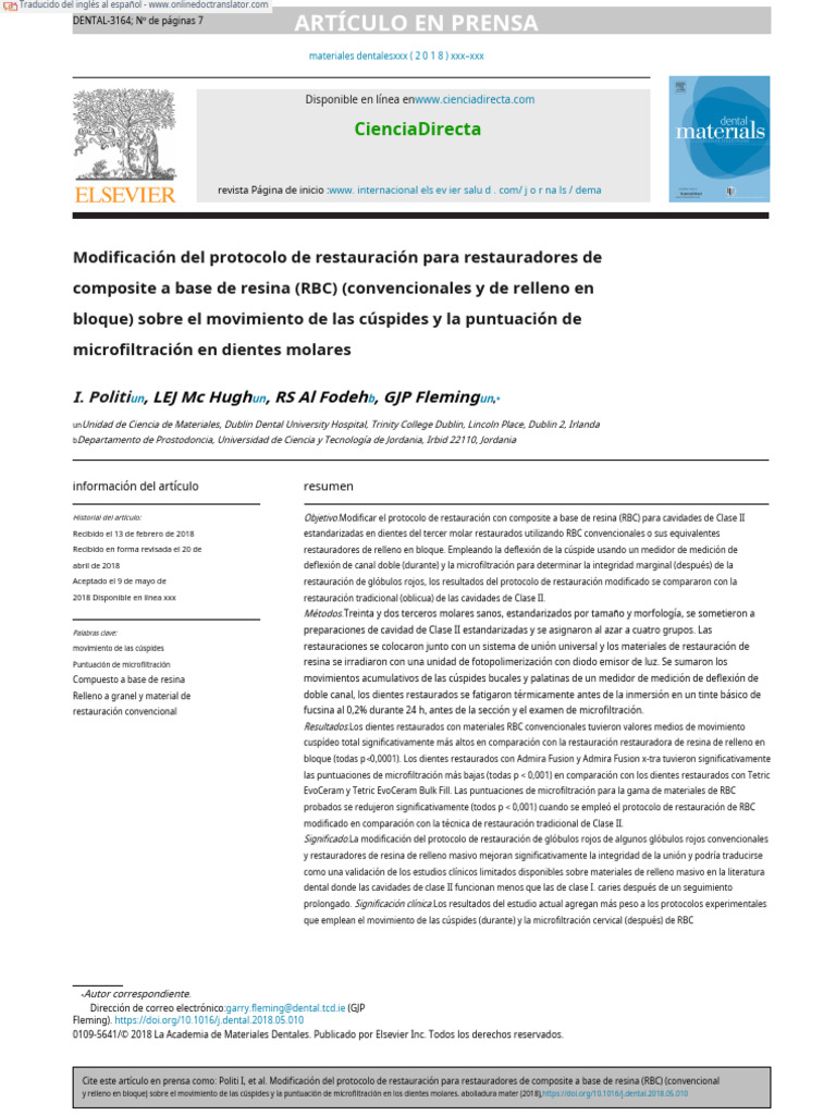Modification Of The Restoration Protocol For Resin Based Composite En Es Descargar Gratis Pdf