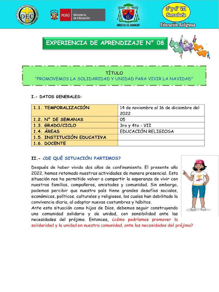 B. 3° y 4° EXPERIENCIA DE APRENDIZAJE #08 | PDF