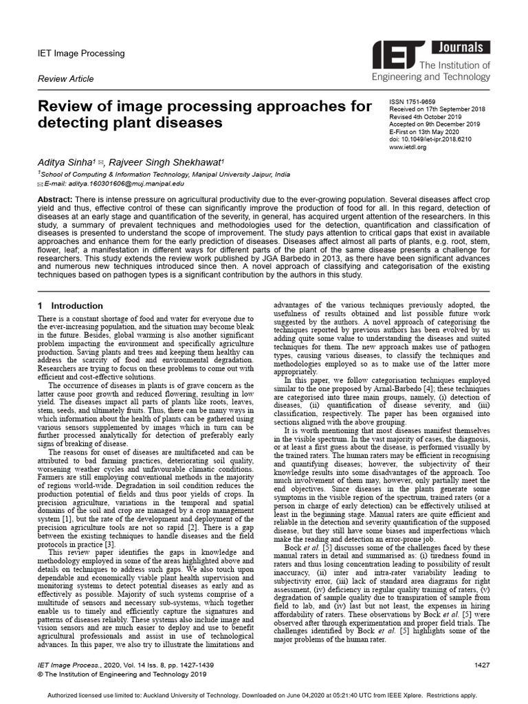 Sinha 2019 | PDF | Image Segmentation | Agriculture