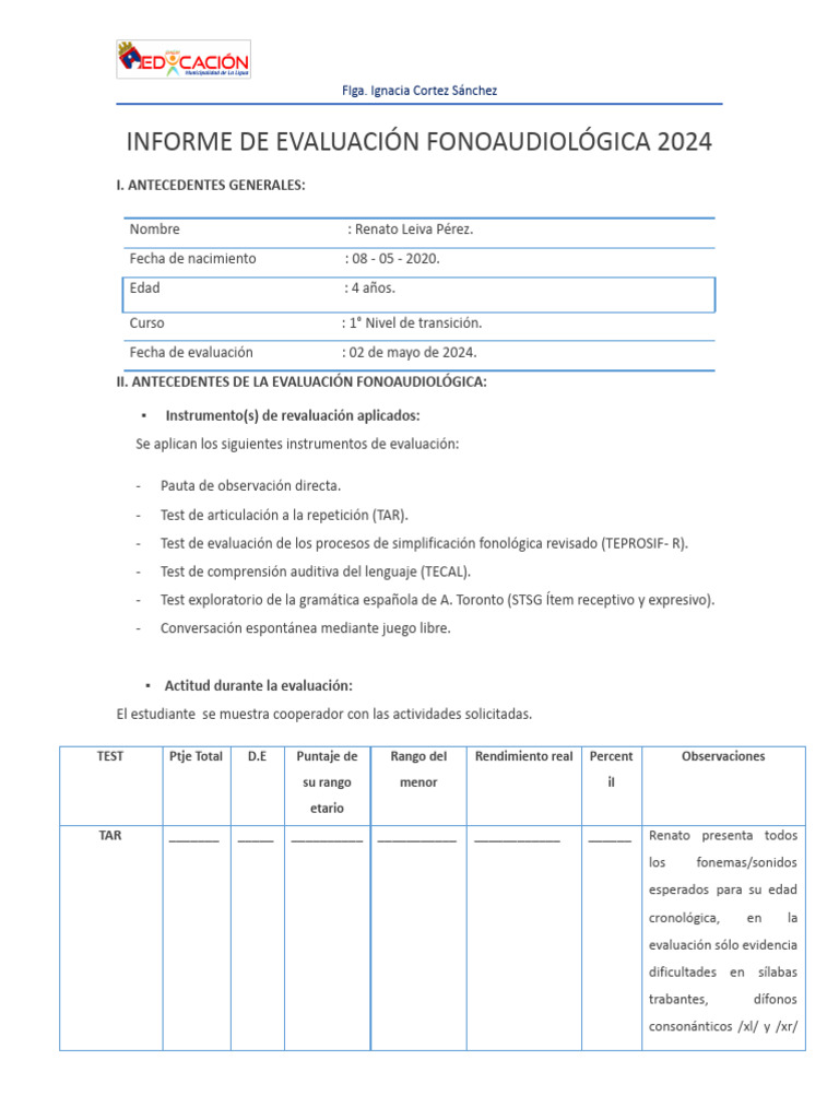 INFORME 2024 Renato Leiva | PDF | Tartamudeo | Sílaba