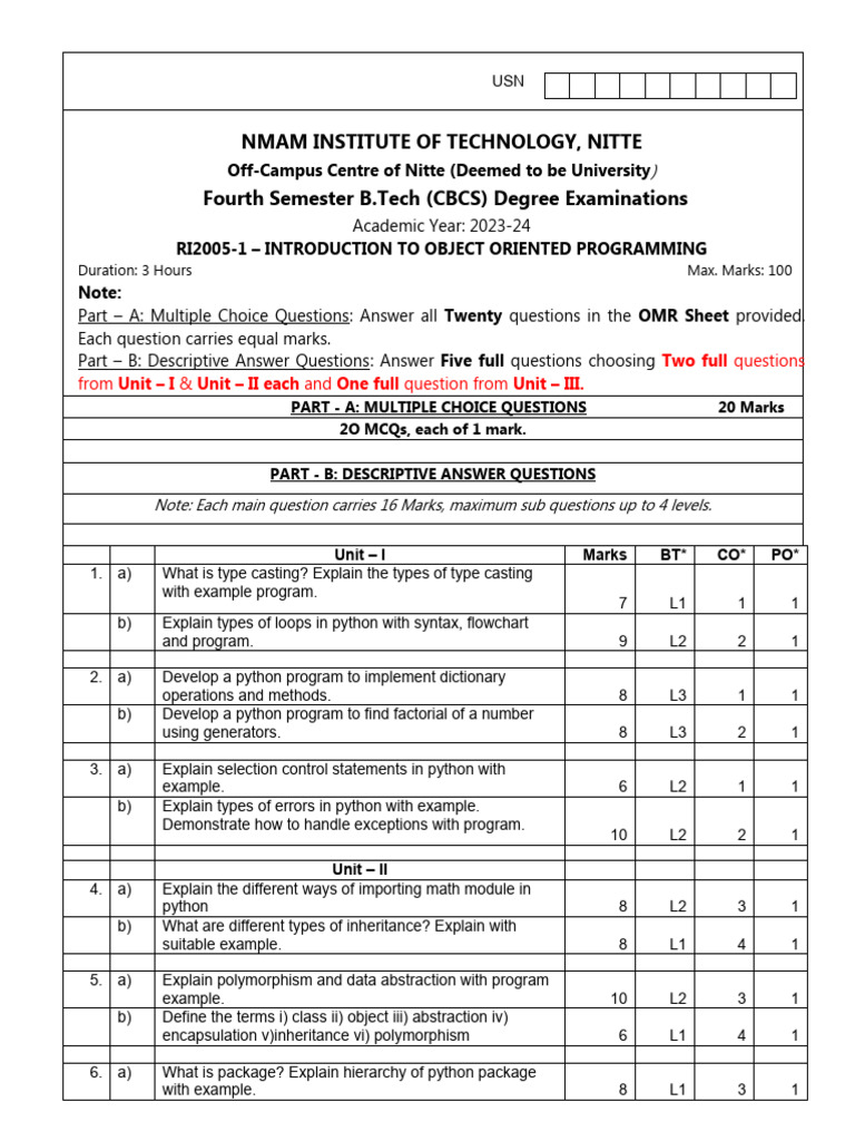 Object Oriented Programming Model Paper 01 | Download Free PDF | Python ... Object Oriented Programming Model Paper 01 | Download Free PDF | Python ...