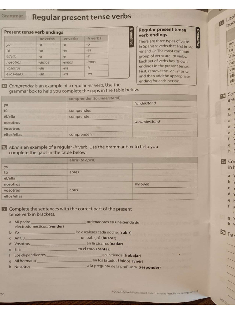 Present Tense (Regular and Irregular), Reflexive Verbs (AQA Foundation ...