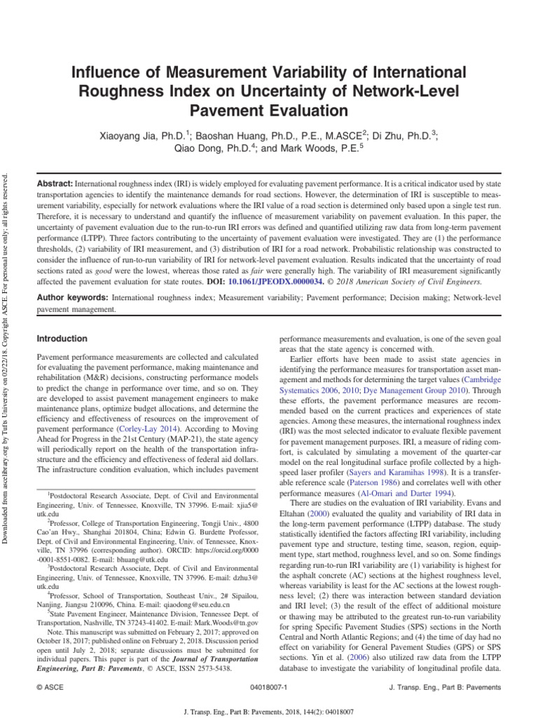 Influence of Measurement Variability of International Roughness Index ...