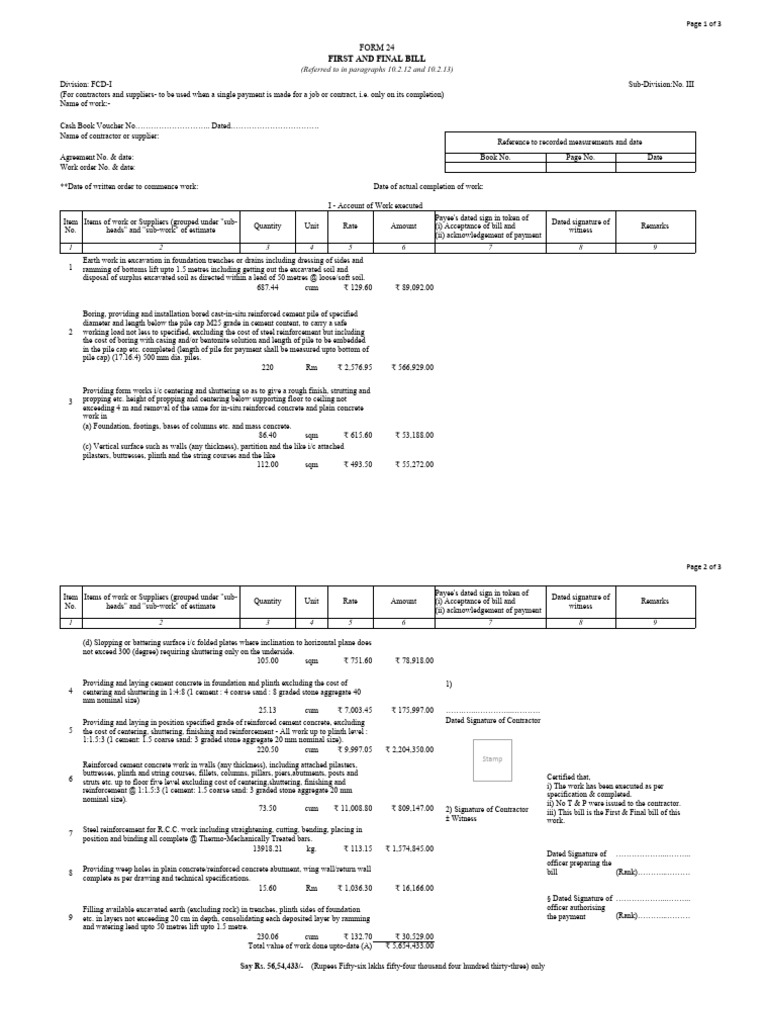 First & Final Bill | PDF | Payments | Deep Foundation