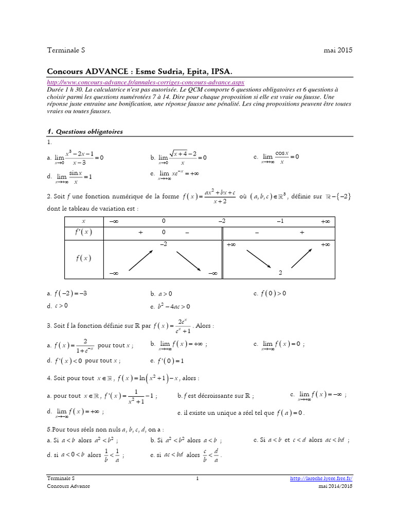 Annales Maths Concours Advance 2014 | PDF | Probabilité | Concepts ...