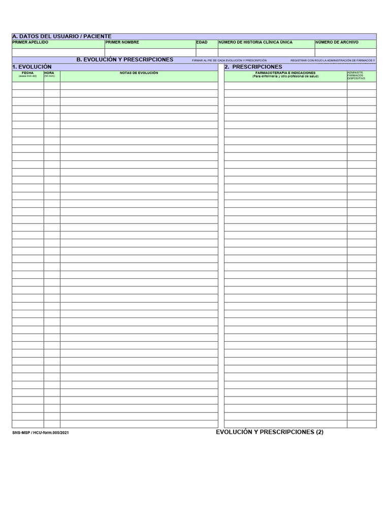 SNS MSP HCU Form 005 Evolucion y Prescripciones | PDF