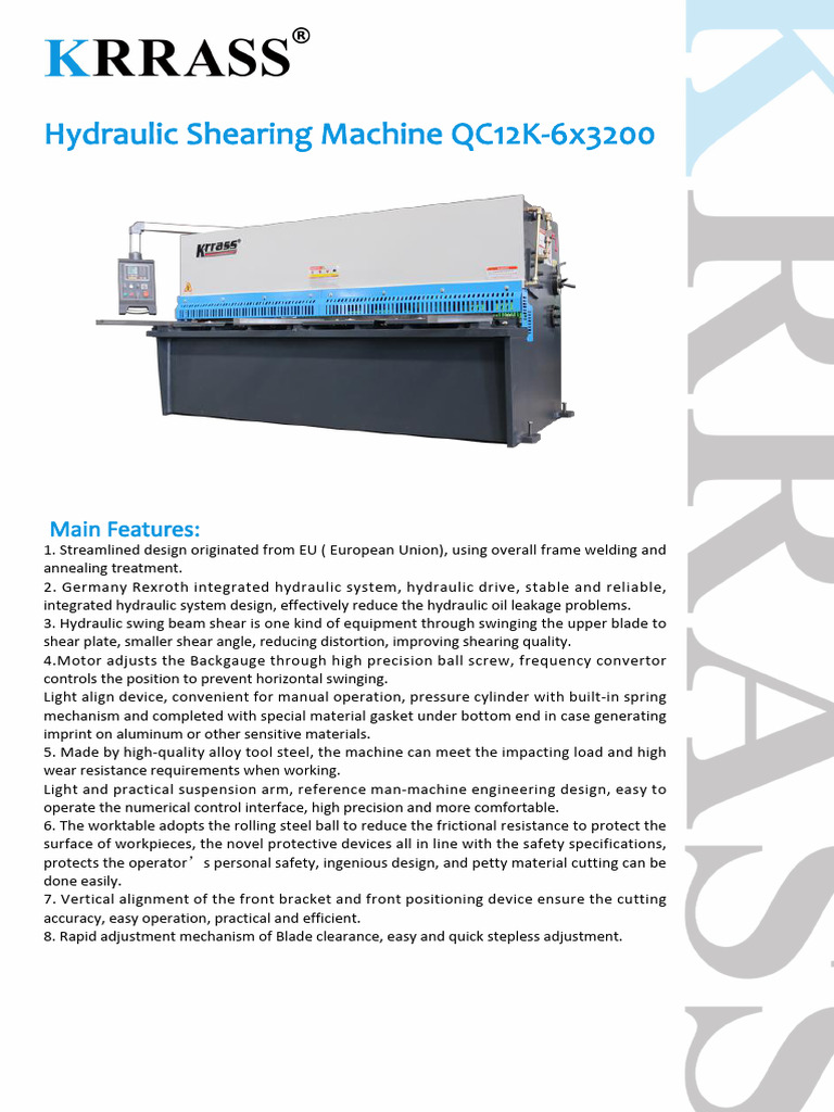 Hydraulic Shearing Machine QC12K-6x3200-E21S CIZALLA | PDF | Sheet ...
