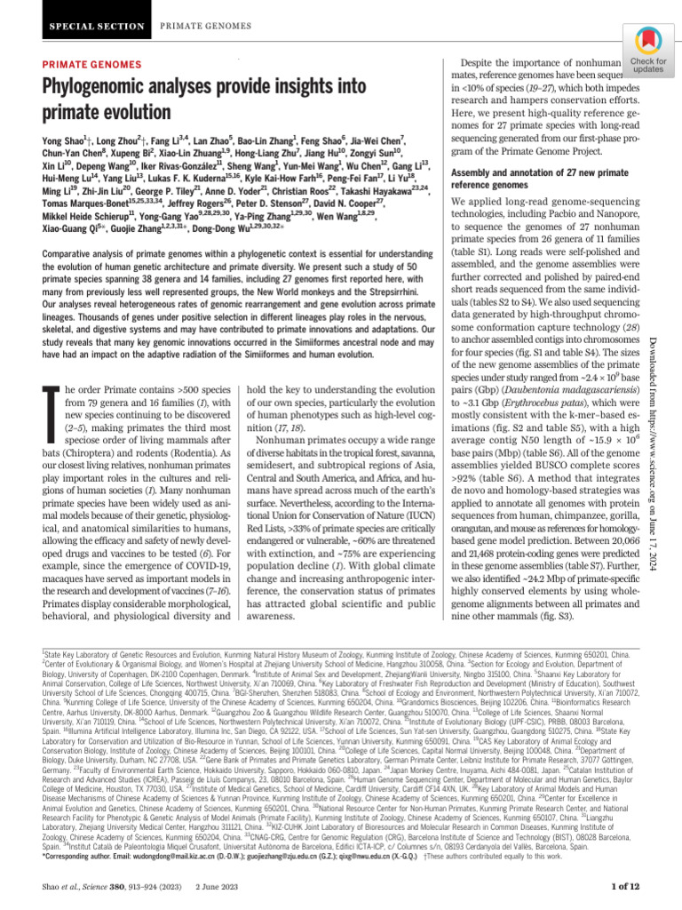 Science Abn6919 | PDF | Ape | Evolution