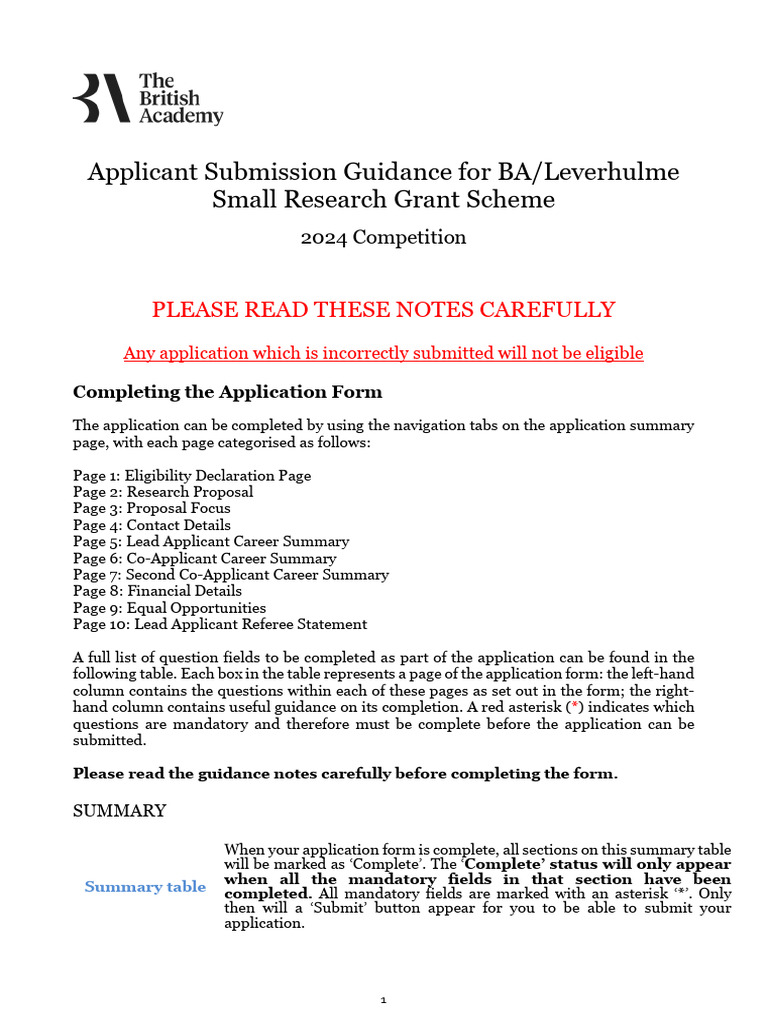 BA SRG Application Guidance 2024 | PDF | Doctor Of Philosophy | Thesis