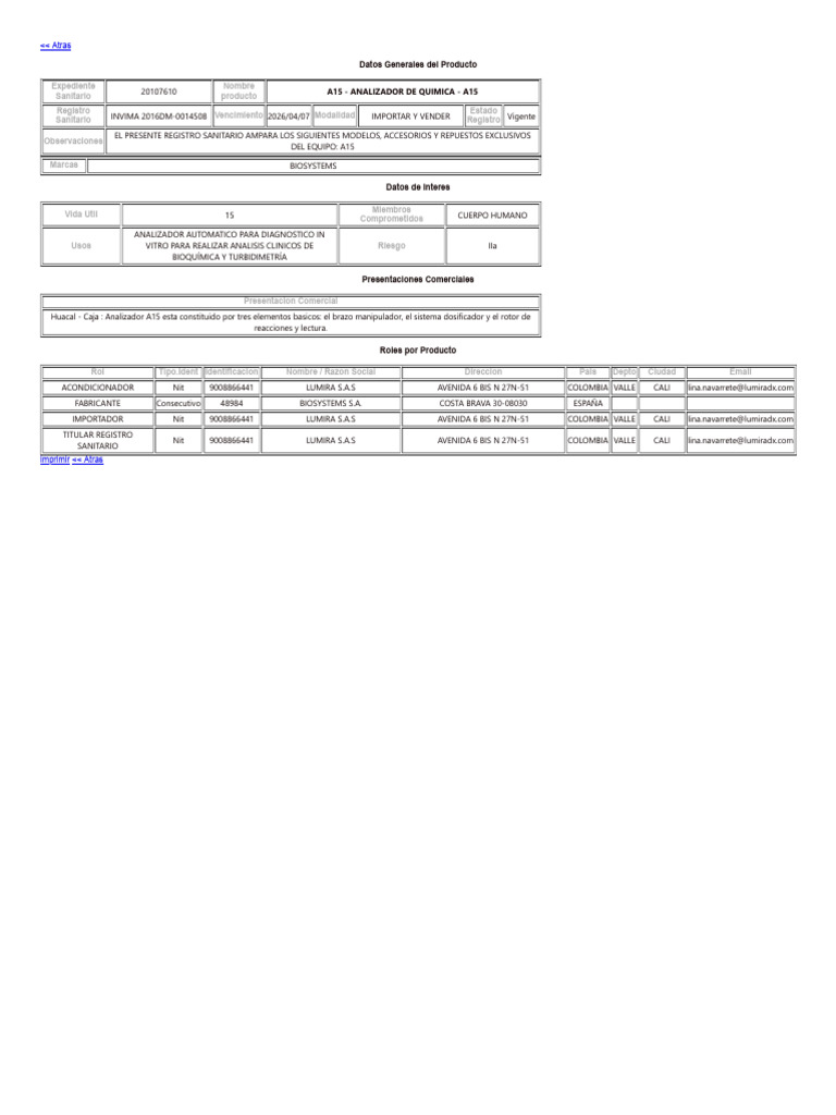 2016DM-0014508 Analizador A15 | PDF