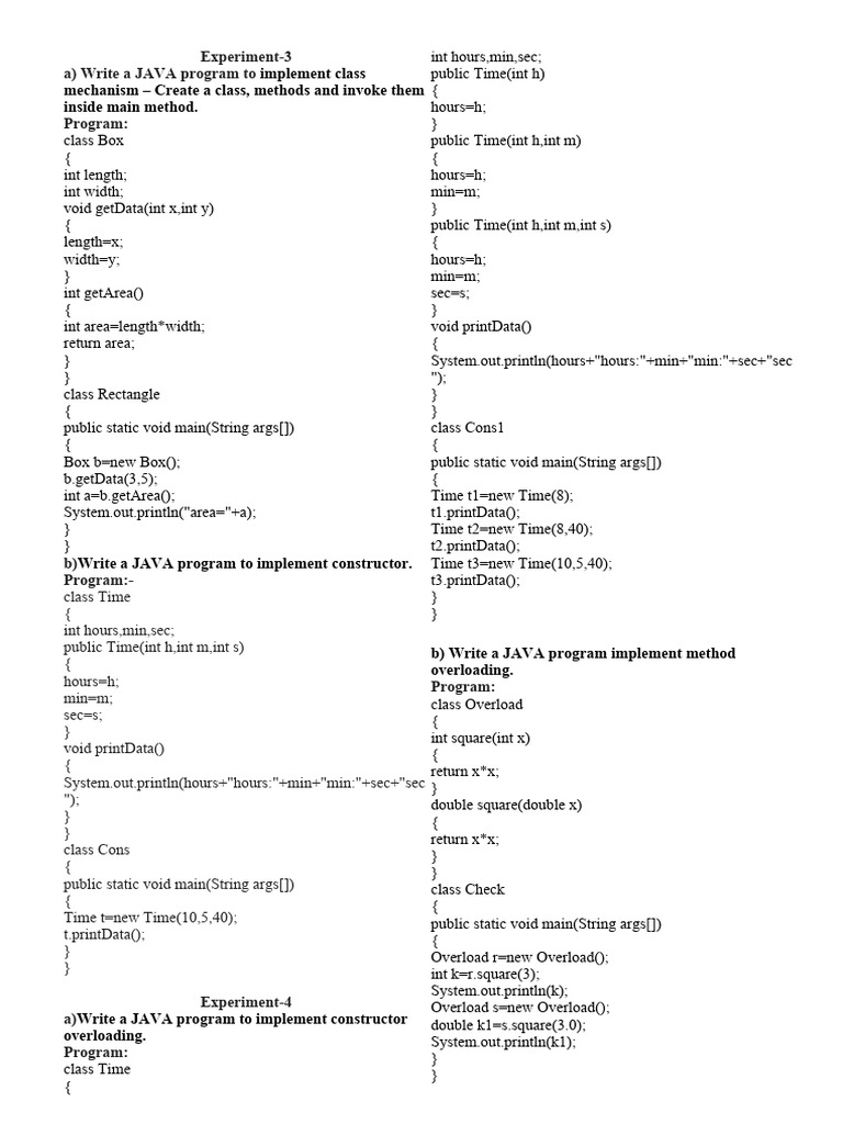 Experiment-3,4 | PDF | Method (Computer Programming) | Constructor (Object Oriented Programming)