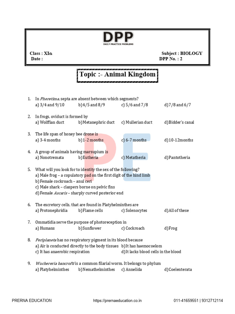 Animal Kingdom DPP 2 | PDF | Frog | Biology