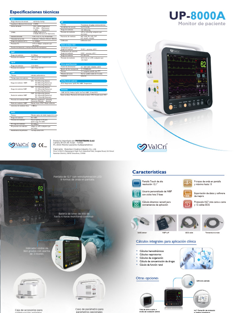 Ficha Tecnica UP-8000A Monitor de Paciente ValCri | PDF | Fisiología Cardiovascular | Sistema ...