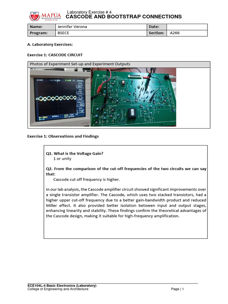 Lab Report 4 - Verona | PDF | Amplifier | Electrical Engineering Lab Report 4 - Verona | PDF | Amplifier | Electrical Engineering