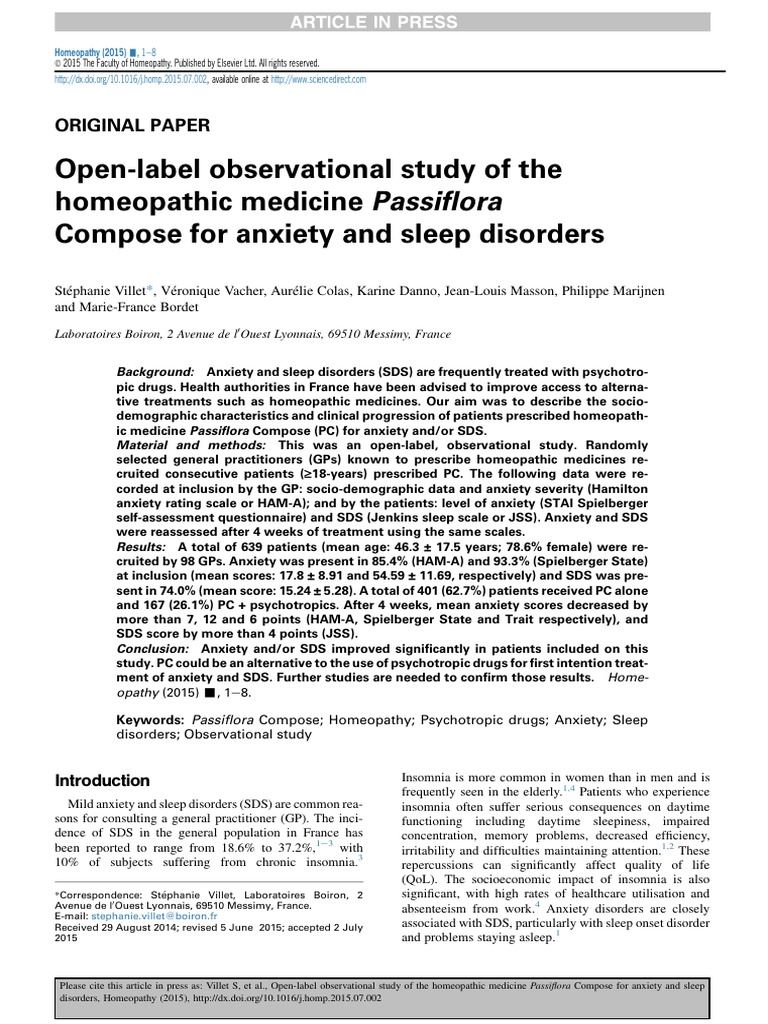 Passiflora for Anxiety & Sleep Study | PDF | Insomnia | Homeopathy