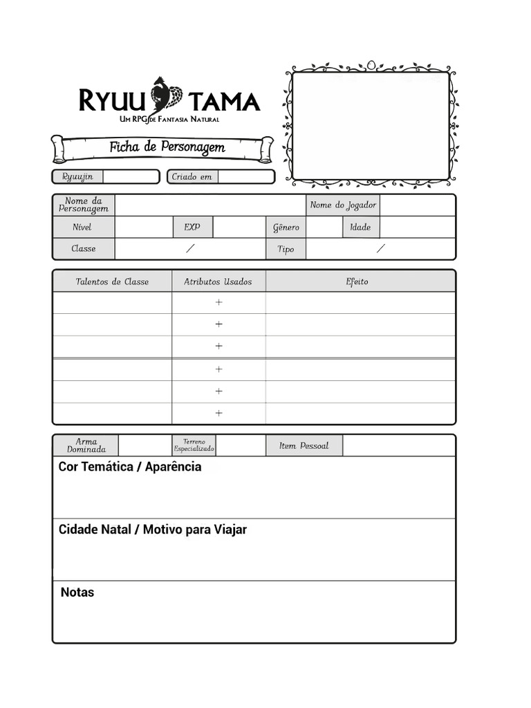 Ryuutama - Ficha Do Personagem | PDF