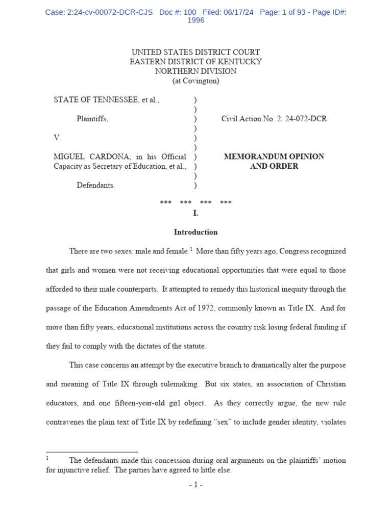 Mem Op and Order Granting PI - 6.17 | PDF | Title Ix | Civil Rights Act ...