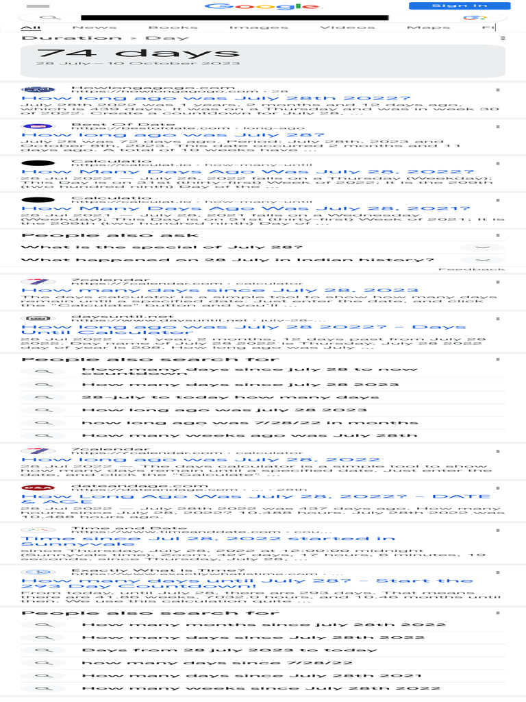 How Many Days Since July 28 To Now - Google Search | PDF