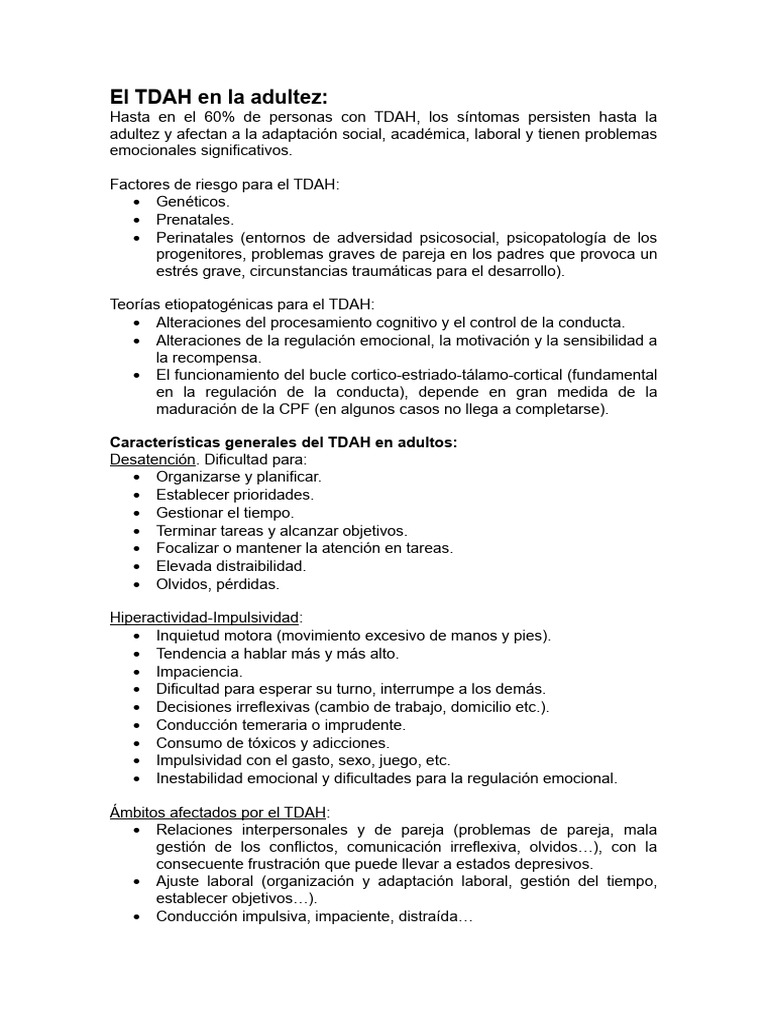 TDAH Adulto: Impacto y Manejo | PDF | Desorden hiperactivo y deficit de atencion | Las emociones