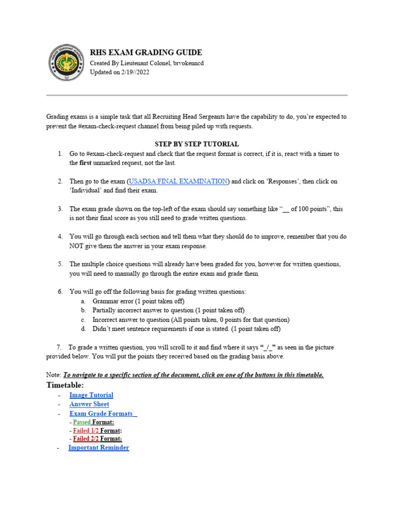 USADSA Grading Guide | PDF | Question | Sergeant