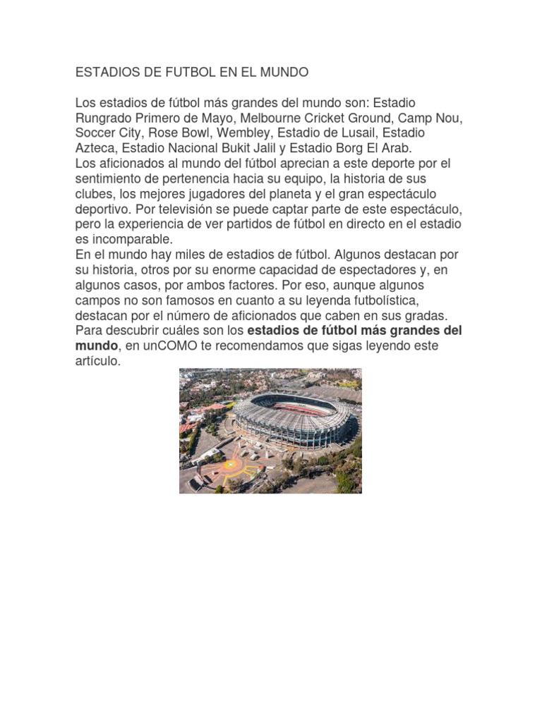 Estadios de Fútbol Más Grandes del Mundo | PDF | Negocios | Ciencia y ...