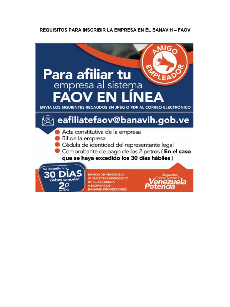 Requisitos para Inscribir La Empresa en El Banavih | PDF